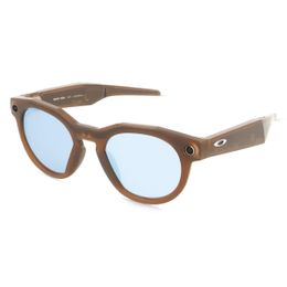 Oakley Meta OW8002 HSTN | Unisex Smarte Brille | Fassung: Rund, Kunststoff, Braun Grau | Glasfarbe: Blau Spiegel Blau