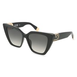 Furla SFU879 | Damen-Sonnenbrille | Fassung: Vollrand, Cat Eye, Kunststoff, Schwarz Gl&auml;nzend | Glasfarbe: Grau Verlaufend