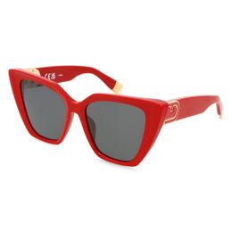 Furla SFU879 | Damen-Sonnenbrille | Fassung: Vollrand, Cat Eye, Kunststoff, Rot Gl&auml;nzend | Glasfarbe: Grau