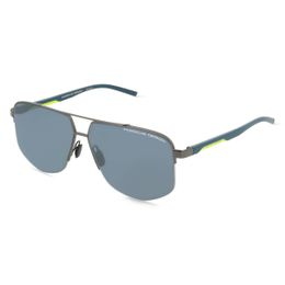 Porsche Design P8943 | Herren-Sonnenbrille | Fassung: Vollrand, Quadratisch, Metall, Grau Blau | Glasfarbe: Blau Spiegel Silber