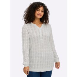 sheego Gro&szlig;e Gr&ouml;&szlig;en Ajourpullover mit kurzer Knopfleiste, ecru, Gr&ouml;&szlig;e 52/54 - Damen
