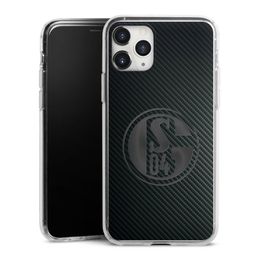 DeinDesign iPhone 11 Pro Max Handy Silikon H&uuml;lle Case transparent Handyh&uuml;lle Fc Schalke 04 Metallic Look Carbon Silikon Case