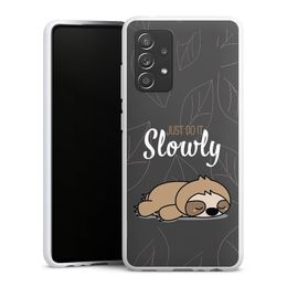 DeinDesign Galaxy A52s 5G Handy Silikon H&uuml;lle Case wei&szlig; Handyh&uuml;lle Sayings Sloth Lazy Sunday Silikon Case