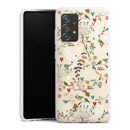 DeinDesign Galaxy A52s 5G Handy Silikon H&uuml;lle Case wei&szlig; Handyh&uuml;lle Flowers Retro Bird Silikon Case
