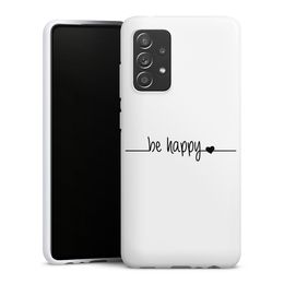 DeinDesign Galaxy A52s 5G Handy Silikon H&uuml;lle Case wei&szlig; Handyh&uuml;lle Motiv Ohne Hintergrund Statement Happiness Silikon Case
