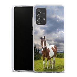DeinDesign Galaxy A52s 5G Handy Silikon H&uuml;lle Case wei&szlig; Handyh&uuml;lle Horse Nature Meadow Silikon Case
