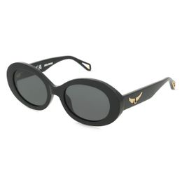 Zadig & Voltaire Zadig & Voltaire SZV460 | Damen-Sonnenbrille | Fassung: Vollrand, Rund, Kunststoff, Schwarz Gl&auml;nzend | Glasfarbe: Grau