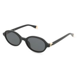 Furla SFU972 | Damen-Sonnenbrille | Fassung: Vollrand, Oval, Kunststoff, Schwarz Gl&auml;nzend | Glasfarbe: Grau