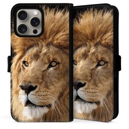 DeinDesign iPhone 16 Pro Handy Klapph&uuml;lle Handyh&uuml;lle aus Kunst Leder schwarz Flip Case Jungle Lion Photography Sideflip mit Lasche