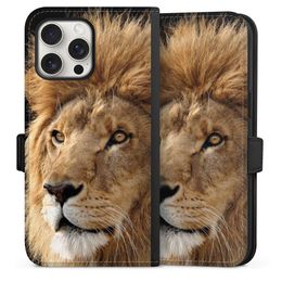 DeinDesign iPhone 15 Pro Max Handy Klapph&uuml;lle Handyh&uuml;lle aus Kunst Leder schwarz Flip Case Jungle Lion Photography Sideflip mit Lasche