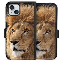 DeinDesign iPhone 15 Handy Klapph&uuml;lle Handyh&uuml;lle aus Kunst Leder schwarz Flip Case Jungle Lion Photography Sideflip mit Lasche
