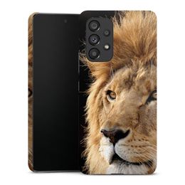 DeinDesign Galaxy A53 5G Handy Premium Case Smartphone Handyh&uuml;lle Schutzh&uuml;lle gl&auml;nzend Jungle Lion Photography Premium Case