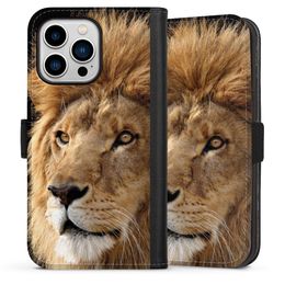 DeinDesign iPhone 13 Pro Handy Klapph&uuml;lle Handyh&uuml;lle aus Kunst Leder schwarz Flip Case Jungle Lion Photography Sideflip mit Lasche