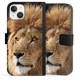DeinDesign iPhone 14 Handy Klapph&uuml;lle Handyh&uuml;lle aus Kunst Leder schwarz Flip Case Jungle Lion Photography Sideflip mit Lasche