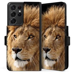 DeinDesign Galaxy S21 Ultra 5G Handy Klapph&uuml;lle Handyh&uuml;lle aus Kunst Leder schwarz Flip Case Jungle Lion Photography Sideflip mit Lasche
