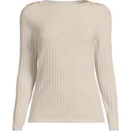LANDS' END Rippstrick-Shirt mit U-Boot-Ausschnitt, Damen,  Beige, Elasthan/Baumwoll-Mischung/Polyester-Mischung, by Lands' End