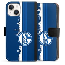 DeinDesign iPhone 14 Handy Klapph&uuml;lle Handyh&uuml;lle aus Kunst Leder schwarz Flip Case Official Licensed Product Skyline Fc Schalke 04 Sideflip mit Lasche