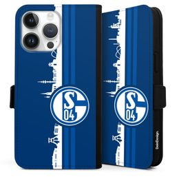 DeinDesign iPhone 14 Pro Max Handy Klapph&uuml;lle Handyh&uuml;lle aus Kunst Leder schwarz Flip Case Official Licensed Product Skyline Fc Schalke 04 Sideflip mit Lasche