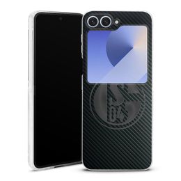 DeinDesign Galaxy Z Flip 6 Handy Hard Case Schutzh&uuml;lle transparent Smartphone Handy H&uuml;lle Carbon Metallic Look Fc Schalke 04 Hard Case