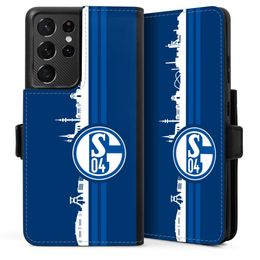 DeinDesign Galaxy S21 Ultra 5G Handy Klapph&uuml;lle Handyh&uuml;lle aus Kunst Leder schwarz Flip Case Official Licensed Product Skyline Fc Schalke 04 Sideflip mit Lasche