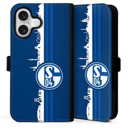 DeinDesign iPhone 16 Handy Klapph&uuml;lle Handyh&uuml;lle aus Kunst Leder schwarz Flip Case Official Licensed Product Skyline Fc Schalke 04 Sideflip mit Lasche