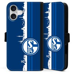 DeinDesign iPhone 16 Plus Handy Klapph&uuml;lle Handyh&uuml;lle aus Kunst Leder schwarz Flip Case Official Licensed Product Skyline Fc Schalke 04 Sideflip mit Lasche