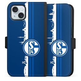 DeinDesign iPhone 15 Handy Klapph&uuml;lle Handyh&uuml;lle aus Kunst Leder schwarz Flip Case Official Licensed Product Skyline Fc Schalke 04 Sideflip mit Lasche