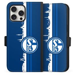 DeinDesign iPhone 15 Pro Max Handy Klapph&uuml;lle Handyh&uuml;lle aus Kunst Leder schwarz Flip Case Official Licensed Product Skyline Fc Schalke 04 Sideflip mit Lasche