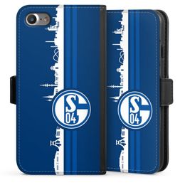 DeinDesign iPhone SE (2020) Handy Klapph&uuml;lle Handyh&uuml;lle aus Kunst Leder schwarz Flip Case Official Licensed Product Fc Schalke 04 Skyline Sideflip mit Lasche
