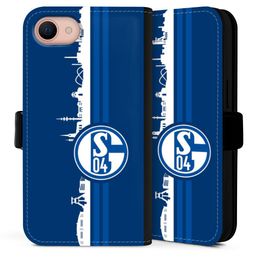 DeinDesign iPhone 16e Handy Klapph&uuml;lle Handyh&uuml;lle aus Kunst Leder schwarz Flip Case Official Licensed Product Skyline Fc Schalke 04 Sideflip mit Lasche