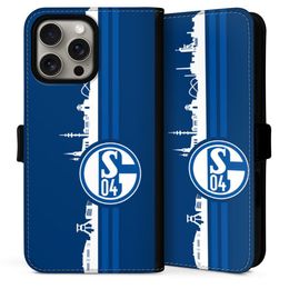 DeinDesign iPhone 16 Pro Handy Klapph&uuml;lle Handyh&uuml;lle aus Kunst Leder schwarz Flip Case Official Licensed Product Skyline Fc Schalke 04 Sideflip mit Lasche