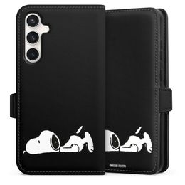 DeinDesign Galaxy S23 FE Handy Klapph&uuml;lle Handyh&uuml;lle aus Kunst Leder schwarz Flip Case Official Licensed Product Snoopy Peanuts Sideflip mit Lasche