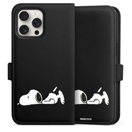 DeinDesign iPhone 15 Pro Max Handy Klapph&uuml;lle Handyh&uuml;lle aus Kunst Leder schwarz Flip Case Official Licensed Product Snoopy Peanuts Sideflip mit Lasche