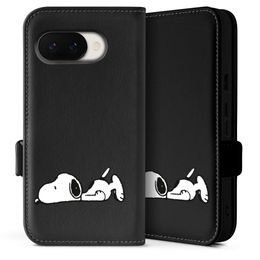 DeinDesign Google Pixel 9a Handy Klapph&uuml;lle Handyh&uuml;lle aus Kunst Leder schwarz Flip Case Official Licensed Product Snoopy Peanuts Sideflip mit Lasche