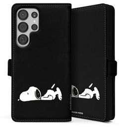 DeinDesign Galaxy S25 Ultra Handy Klapph&uuml;lle Handyh&uuml;lle aus Kunst Leder schwarz Flip Case Official Licensed Product Snoopy Peanuts Sideflip mit Lasche