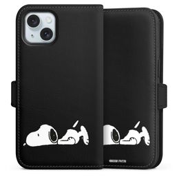 DeinDesign iPhone 15 Handy Klapph&uuml;lle Handyh&uuml;lle aus Kunst Leder schwarz Flip Case Official Licensed Product Snoopy Peanuts Sideflip mit Lasche