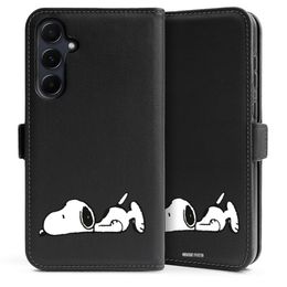 DeinDesign Galaxy A35 5G Handy Klapph&uuml;lle Handyh&uuml;lle aus Kunst Leder schwarz Flip Case Official Licensed Product Snoopy Peanuts Sideflip mit Lasche