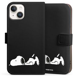 DeinDesign iPhone 14 Handy Klapph&uuml;lle Handyh&uuml;lle aus Kunst Leder schwarz Flip Case Official Licensed Product Snoopy Peanuts Sideflip mit Lasche