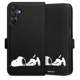 DeinDesign Galaxy A15 5G Handy Klapph&uuml;lle Handyh&uuml;lle aus Kunst Leder schwarz Flip Case Official Licensed Product Snoopy Peanuts Sideflip mit Lasche