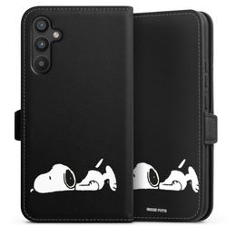 DeinDesign Galaxy A34 5G Handy Klapph&uuml;lle Handyh&uuml;lle aus Kunst Leder schwarz Flip Case Official Licensed Product Snoopy Peanuts Sideflip mit Lasche