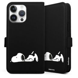DeinDesign iPhone 14 Pro Max Handy Klapph&uuml;lle Handyh&uuml;lle aus Kunst Leder schwarz Flip Case Official Licensed Product Snoopy Peanuts Sideflip mit Lasche