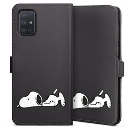 DeinDesign Galaxy A71 Handy Klapph&uuml;lle Handyh&uuml;lle aus Kunst Leder schwarz Flip Case Official Licensed Product Snoopy Peanuts Sideflip mit Lasche
