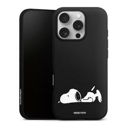 DeinDesign iPhone 16 Pro Handy Premium Silikon H&uuml;lle Handyh&uuml;lle schwarz Case Official Licensed Product Snoopy Peanuts Silikon Premium Case