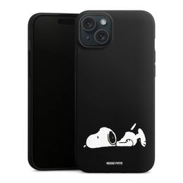 DeinDesign iPhone 15 Plus Handy Premium Silikon H&uuml;lle Handyh&uuml;lle schwarz Case Official Licensed Product Snoopy Peanuts Silikon Premium Case