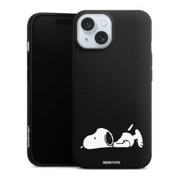 DeinDesign iPhone 15 Handy Premium Silikon H&uuml;lle Handyh&uuml;lle schwarz Case Official Licensed Product Snoopy Peanuts Silikon Premium Case