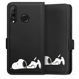 DeinDesign Huawei P30 Lite Handy Klapph&uuml;lle Handyh&uuml;lle aus Kunst Leder schwarz Flip Case Official Licensed Product Snoopy Peanuts Sideflip mit Lasche