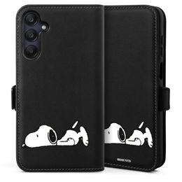 DeinDesign Galaxy A25 5G Handy Klapph&uuml;lle Handyh&uuml;lle aus Kunst Leder schwarz Flip Case Official Licensed Product Snoopy Peanuts Sideflip mit Lasche