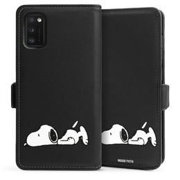 DeinDesign Galaxy A41 Handy Klapph&uuml;lle Handyh&uuml;lle aus Kunst Leder schwarz Flip Case Official Licensed Product Snoopy Peanuts Sideflip mit Lasche