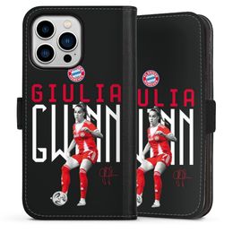 DeinDesign iPhone 13 Pro Handy Klapph&uuml;lle Handyh&uuml;lle aus Kunst Leder schwarz Flip Case Fc Bayern M&uuml;nchen Official Licensed Product Giulia Gwinn Sideflip mit 
