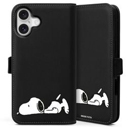 DeinDesign iPhone 16 Plus Handy Klapph&uuml;lle Handyh&uuml;lle aus Kunst Leder schwarz Flip Case Official Licensed Product Snoopy Peanuts Sideflip mit Lasche